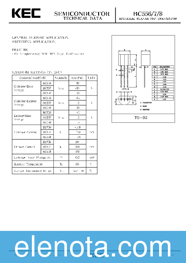 BC558 Datasheet PDF (359 KB) KEC | Pobierz z Elenota.pl