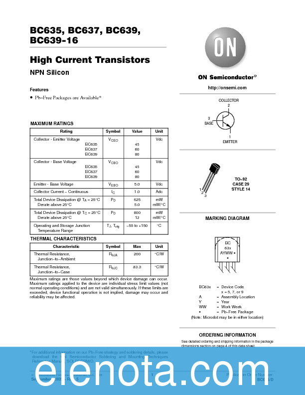 BC639-16 Datasheet PDF (57 KB) ON Semiconductor | Pobierz z Elenota.pl