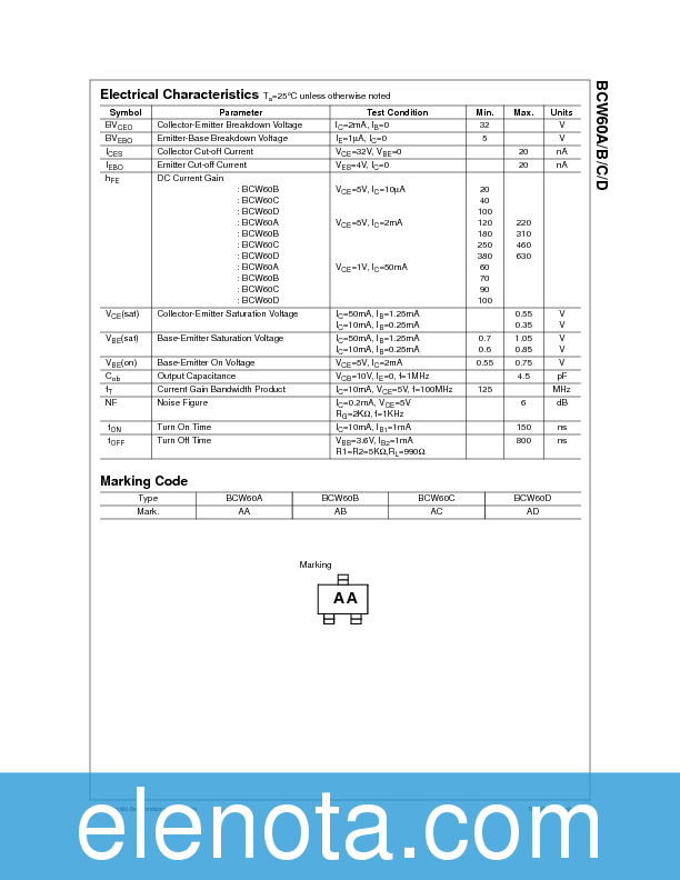 BCW60A Datasheet PDF (76 KB) Fairchild | Pobierz z Elenota.pl