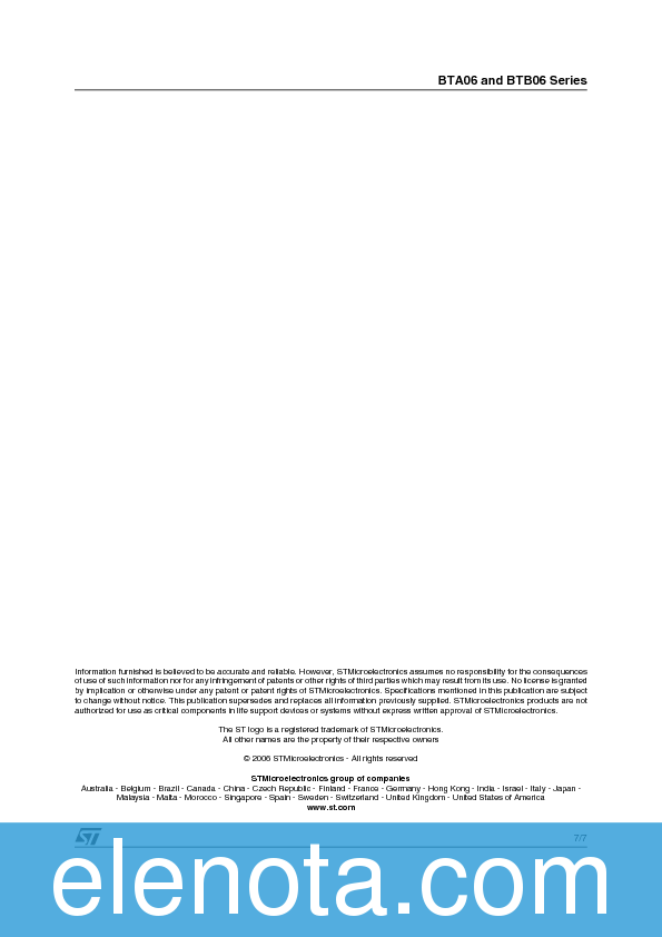 BTA06 Datasheet PDF (74 KB) STMicroelectronics | Pobierz z Elenota.pl