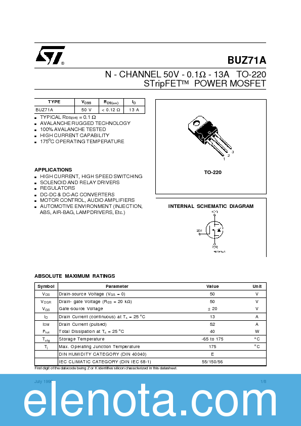 BUZ71A Datasheet PDF (79 KB) STMicroelectronics | Pobierz z Elenota.pl