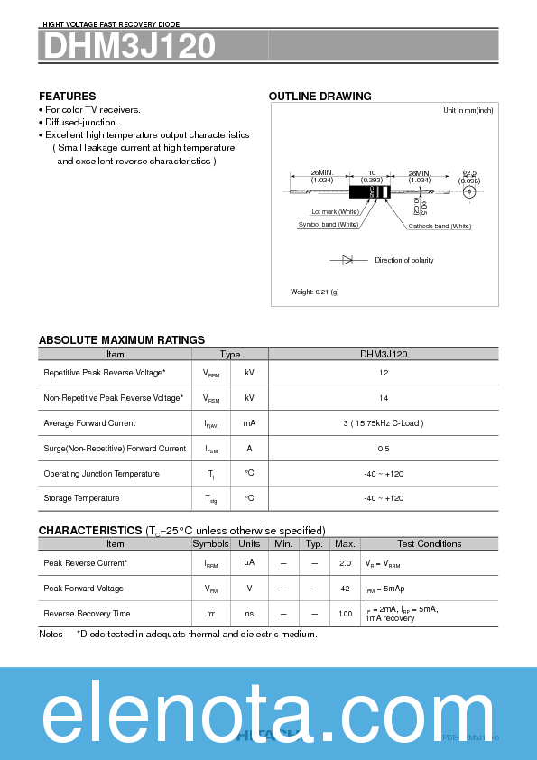 DHM3J120 Datasheet PDF (71 KB) Hitachi | Pobierz z Elenota.pl