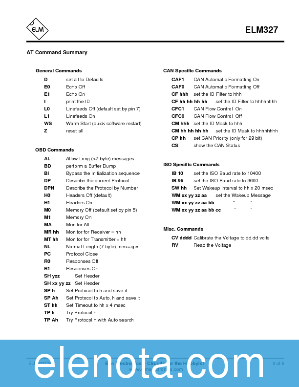 ELM327 Datasheet PDF (30 KB) ELM Electronics | Pobierz z Elenota.pl