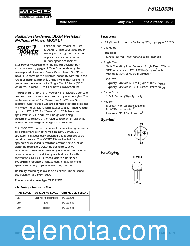 FSGL033R3 Datasheet PDF (184 KB) Fairchild | Pobierz z Elenota.pl