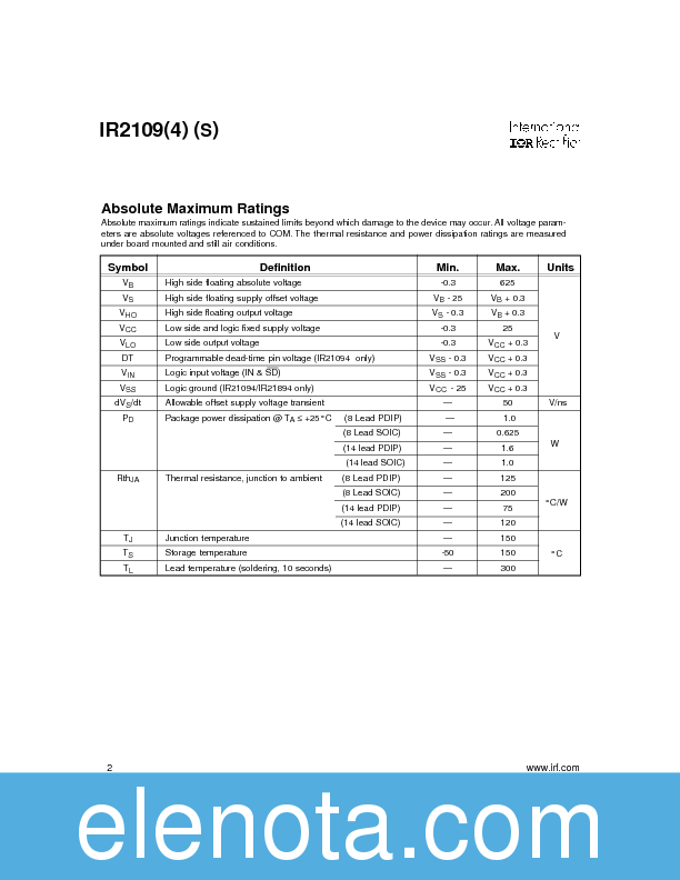 IR2109(4) Datasheet PDF (171 KB) International Rectifier | Pobierz z ...