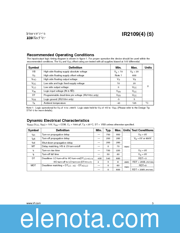 IR2109(4) Datasheet PDF (171 KB) International Rectifier | Pobierz z ...