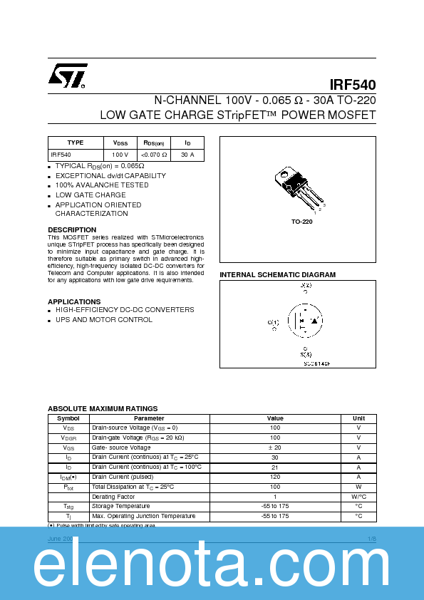 Mosfet Datasheet Irf540 at Ali Farrow blog