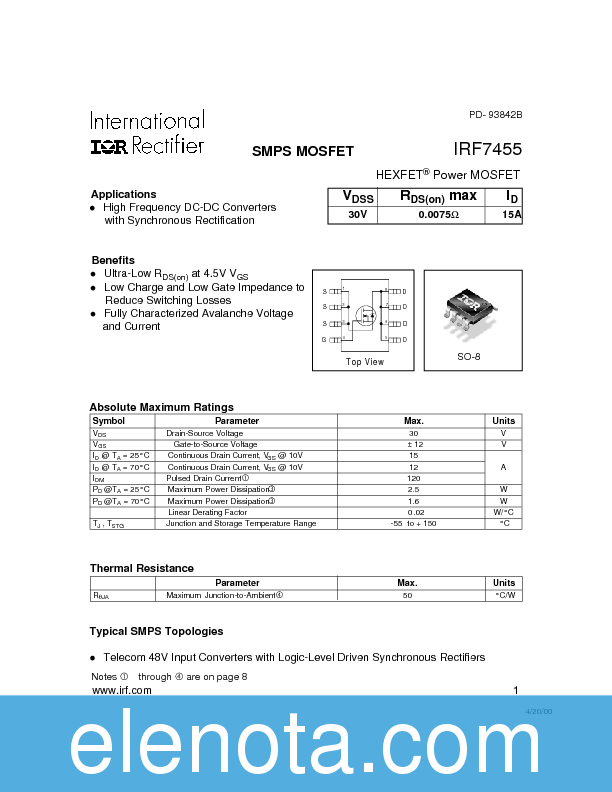 IRF7455 Datasheet PDF (167 KB) International Rectifier | Pobierz z Elenota.pl