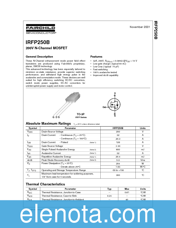 IRFP250B Datasheet PDF (668 KB) Fairchild | Pobierz z Elenota.pl