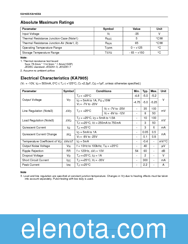 KA7905 Datasheet PDF (121 KB) Fairchild | Pobierz z Elenota.pl