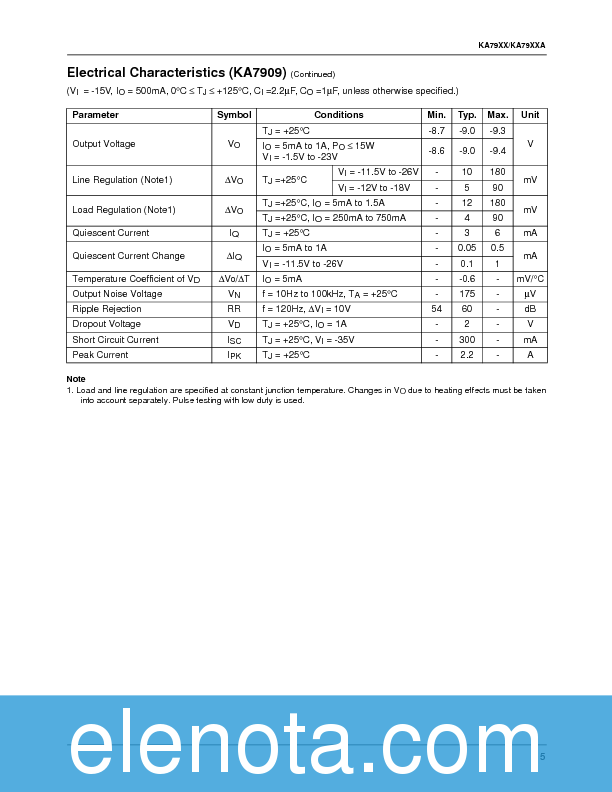 KA7905 Datasheet PDF (121 KB) Fairchild | Pobierz z Elenota.pl