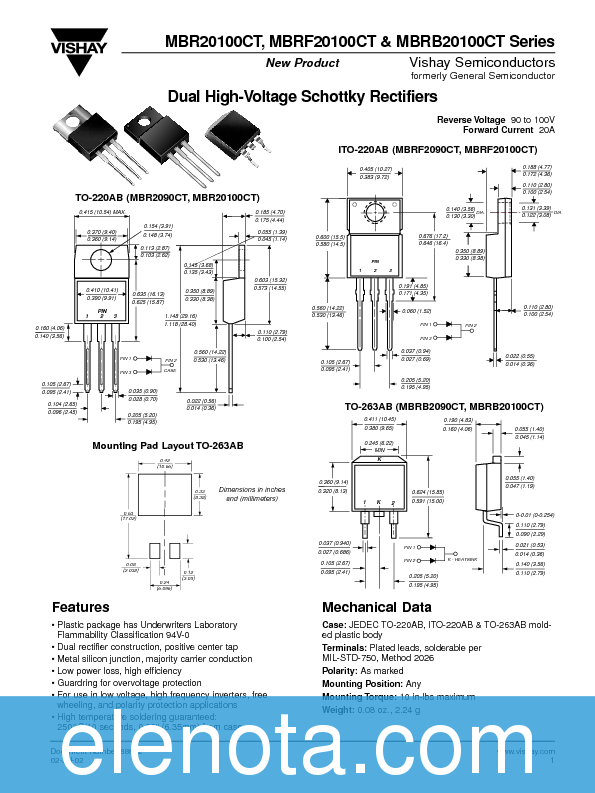 MBR20100CT Datasheet PDF (113 KB) Vishay | Pobierz z Elenota.pl