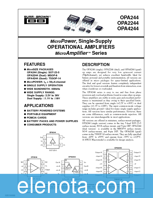 OPA244 Datasheet PDF (232 KB) Texas Instruments | Pobierz z Elenota.pl