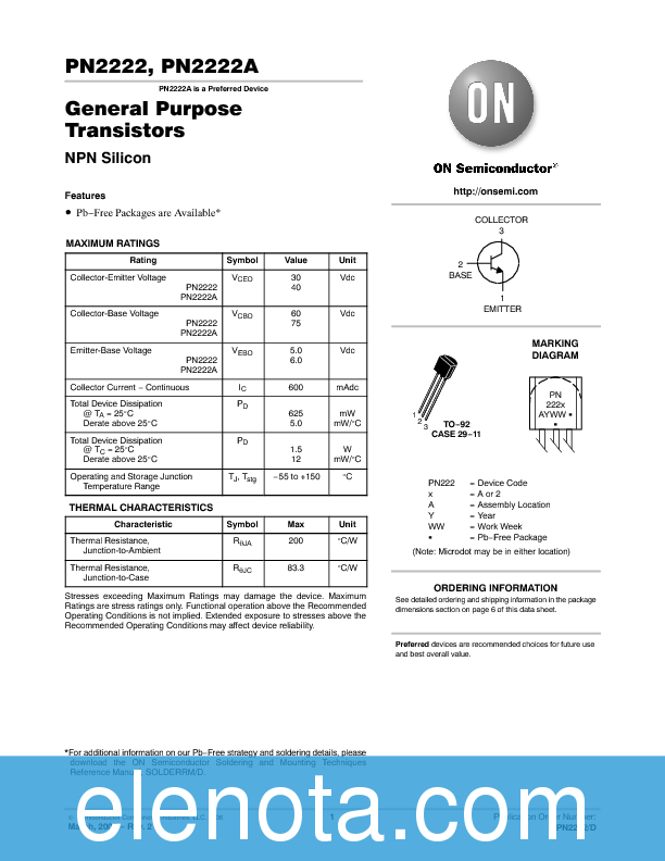 PN2222 Datasheet PDF (202 KB) ON Semiconductor | Pobierz z Elenota.pl