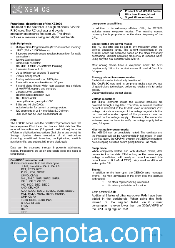 PRODUCT Datasheet PDF (299 KB) Xemics | Pobierz z Elenota.pl