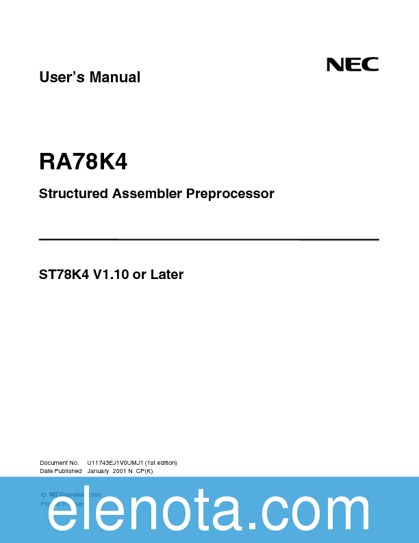 RA78K4 Datasheet PDF (850 KB) NEC | Pobierz z Elenota.pl