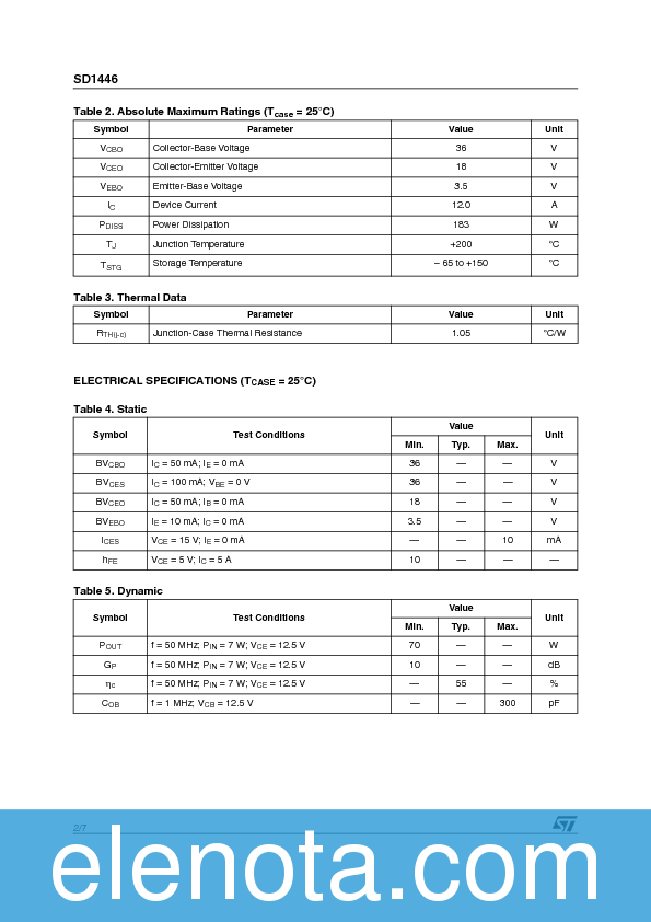 SD1446 Datasheet PDF (375 KB) STMicroelectronics | Pobierz z Elenota.pl