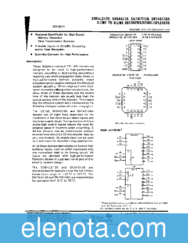 SN54LS138 Datasheet PDF (290 KB) Texas Instruments | Pobierz z Elenota.pl