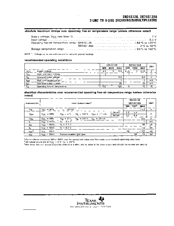SN54LS138 Datasheet PDF (290 KB) Texas Instruments | Pobierz z Elenota.pl