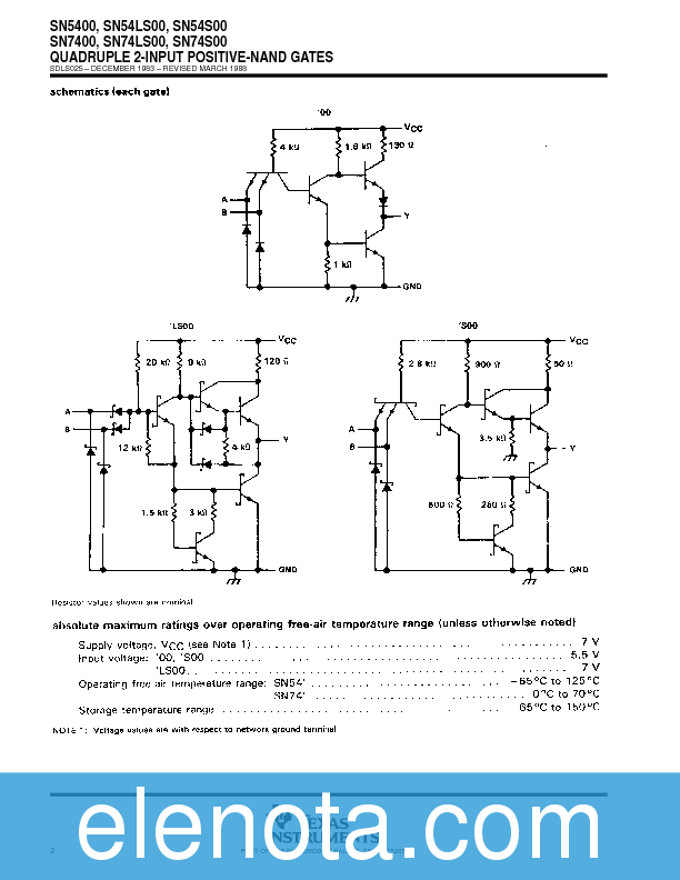 SN7400 Datasheet PDF (196 KB) Texas Instruments | Pobierz z Elenota.pl