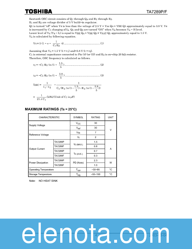 TA7289P Datasheet PDF (665 KB) Toshiba | Pobierz z Elenota.pl