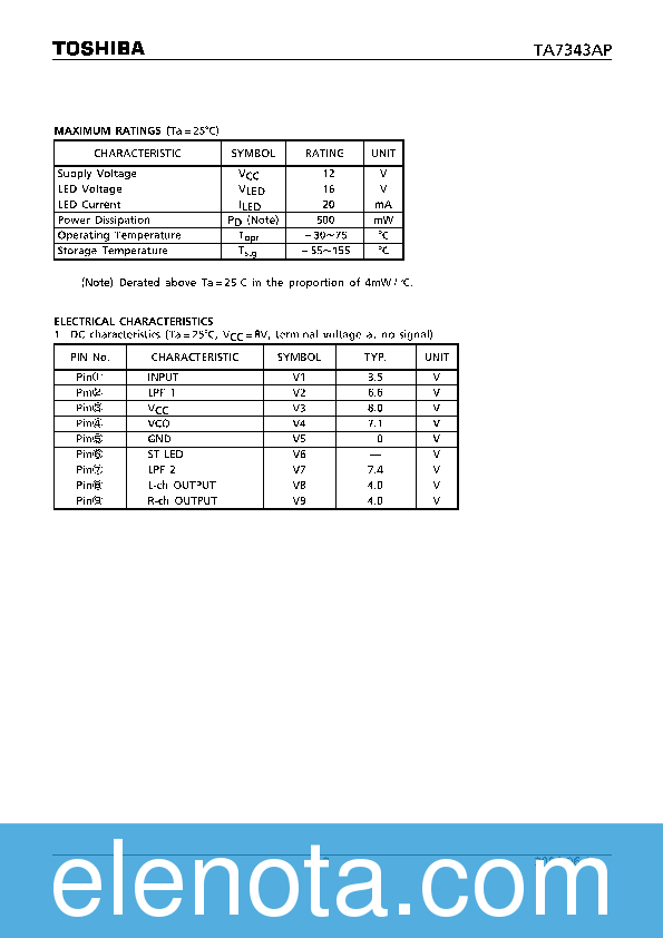 TA7343AP Datasheet PDF (379 KB) Toshiba | Pobierz z Elenota.pl