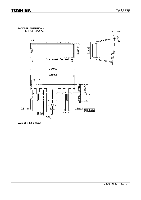 TA8227P Datasheet PDF (428 KB) Toshiba | Pobierz z Elenota.pl