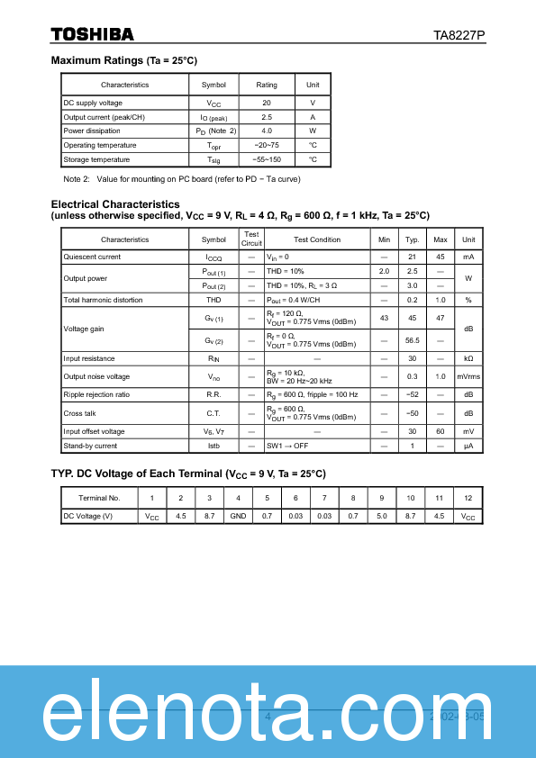 TA8227P Datasheet PDF (303 KB) Toshiba | Pobierz z Elenota.pl