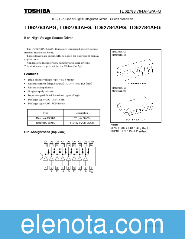 TD62783APG Datasheet PDF (165 KB) Toshiba | Pobierz z Elenota.pl