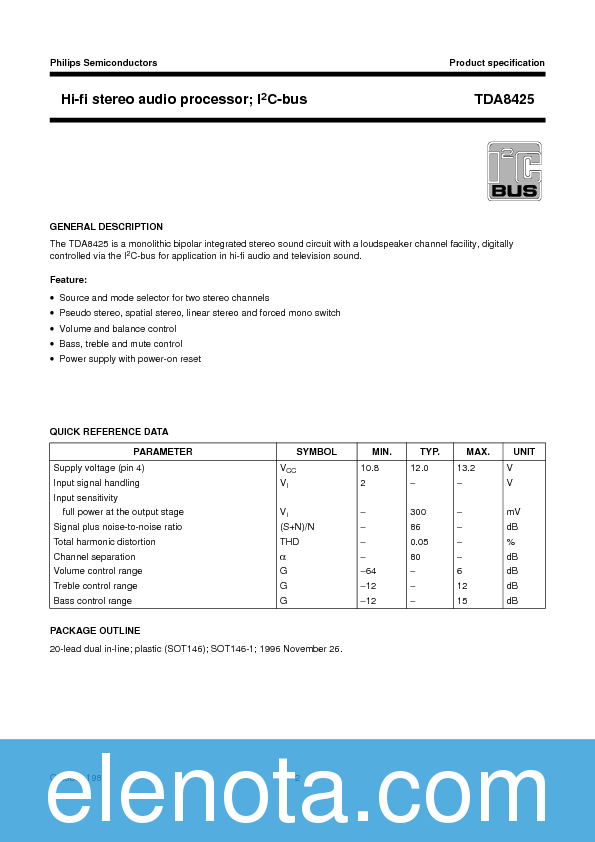 TDA8425 Datasheet PDF (276 KB) Philips | Pobierz z Elenota.pl
