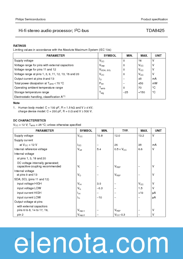 TDA8425 Datasheet PDF (276 KB) Philips | Pobierz z Elenota.pl
