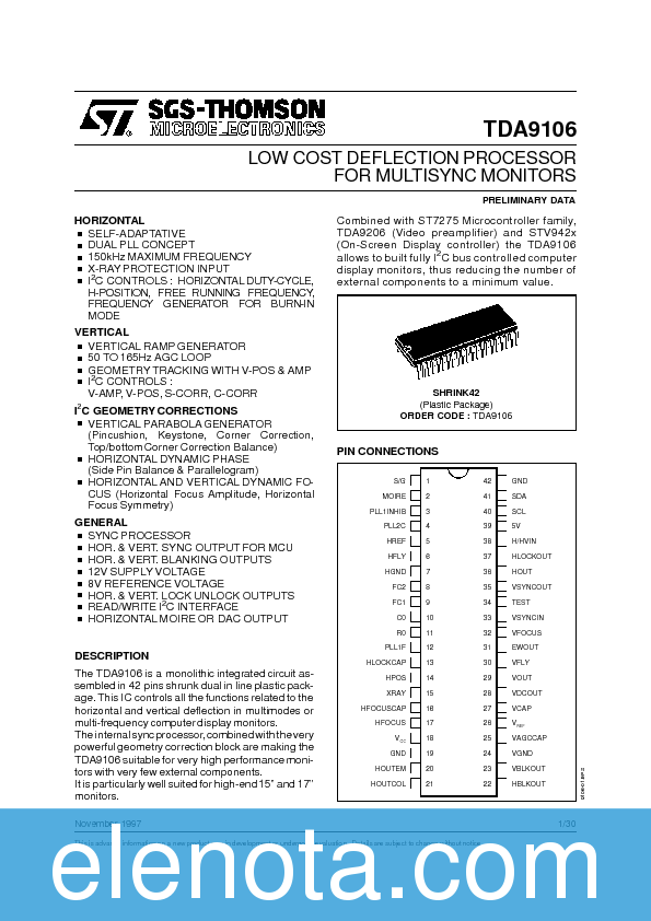 TDA9106 Datasheet PDF (320 KB) STMicroelectronics | Pobierz z Elenota.pl