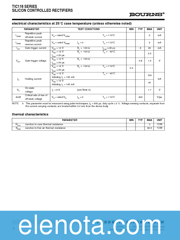 TIC116 Datasheet PDF (152 KB) Bourns | Pobierz z Elenota.pl TIC116 Datasheet PDF (152 KB) Bourns | Pobierz z Elenota.pl