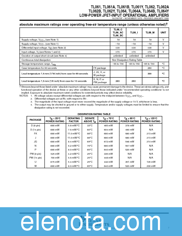 TL061 Datasheet PDF (368 KB) Texas Instruments | Pobierz z Elenota.pl