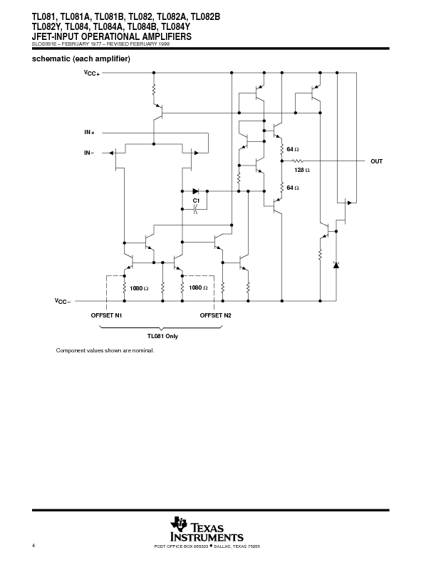 TL084 Datasheet PDF (463 KB) Texas Instruments | Pobierz z Elenota.pl