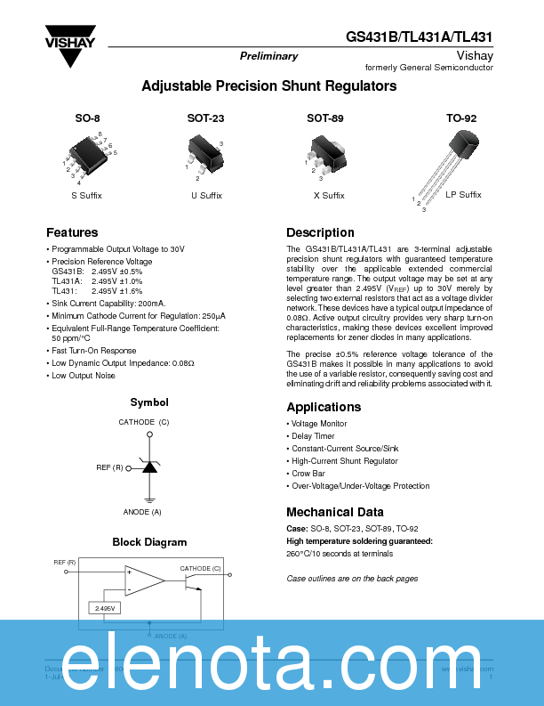 TL431 Datasheet PDF (106 KB) Vishay | Pobierz z Elenota.pl