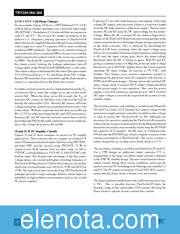 TNY264 Datasheet PDF (516 KB) Power Integrations | Pobierz z Elenota.pl