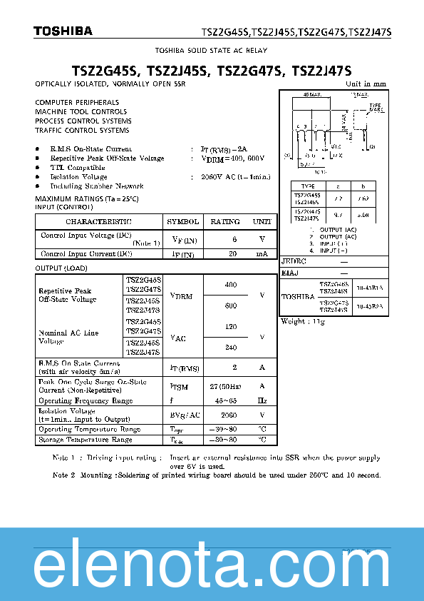 TSZ2J47S Datasheet PDF (197 KB) Toshiba | Pobierz z Elenota.pl
