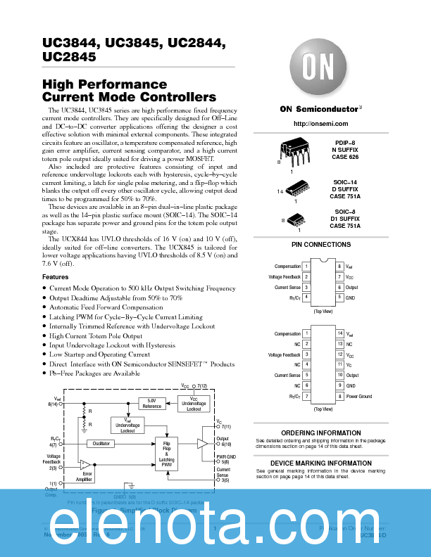 UC2844 Datasheet PDF (355 KB) ON Semiconductor | Pobierz z Elenota.pl UC2844 Datasheet PDF (355 KB) ON Semiconductor | Pobierz z Elenota.pl