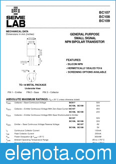 BC108 Datasheet PDF (14 KB) Semelab | Pobierz z Elenota.pl