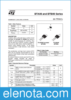 BTA06 Datasheet PDF (74 KB) STMicroelectronics | Pobierz z Elenota.pl