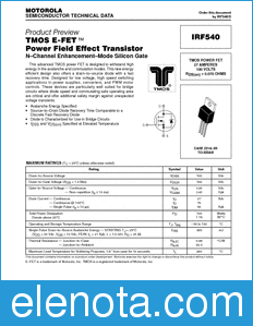 IRF540 Datasheet PDF (143 KB) ON Semiconductor | Pobierz z Elenota.pl