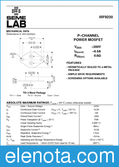 IRF9230 Datasheet PDF (22 KB) Semelab | Pobierz z Elenota.pl